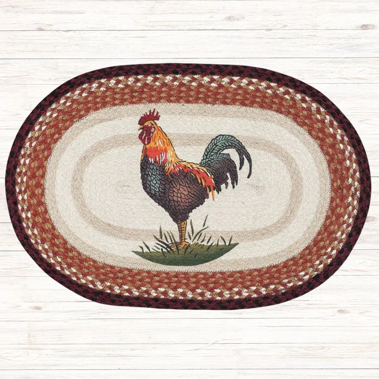 Rustic Rooster Braided Oval Rug - Handwoven with 100% Natural Jute and ...