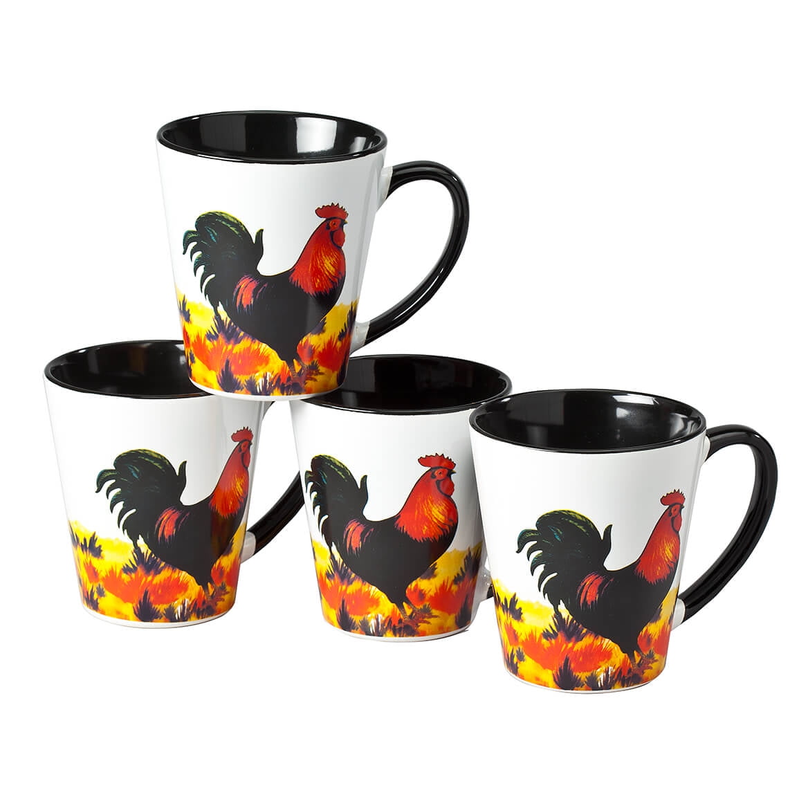 Rustic Rooster Coffee Mugs, Each 8 oz. – Set of 4 Glazed Ceramic Mugs ...