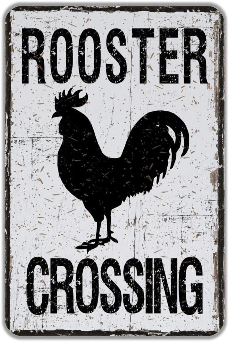 Rustic Rooster Crossing Aluminium Sign Vintage Wall Decor Aluminium ...