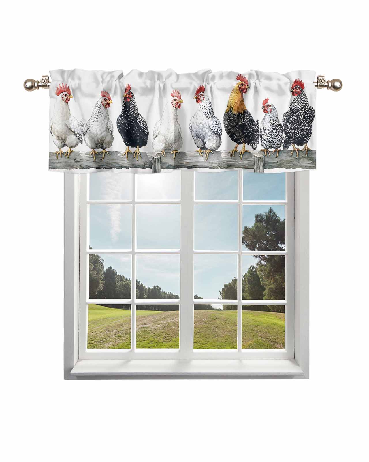 Rustic Rooster Curtain Valance for Windows/Living Room/Kitchen/Bathroom ...