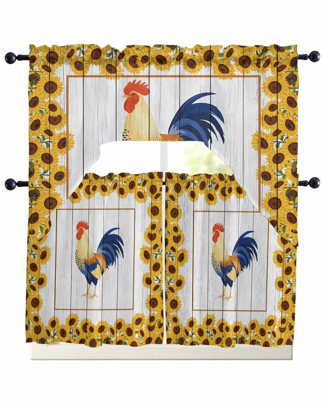 Rustic Rooster Kitchen Curtains Sets 36 Inch Length with Valance ...