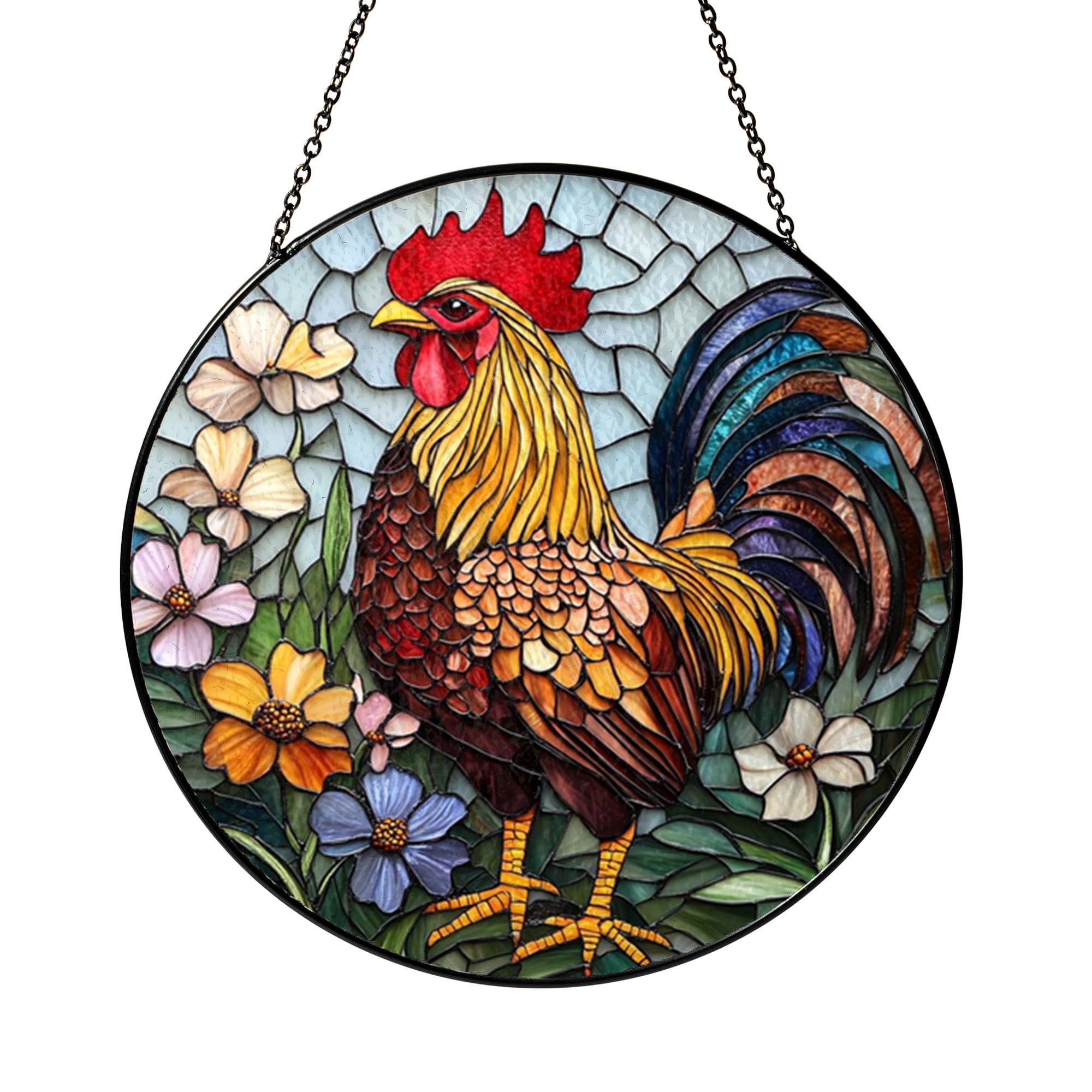 Rustic Rooster Stained Glass Suncatcher Window Decor, Farmhouse Chicken ...
