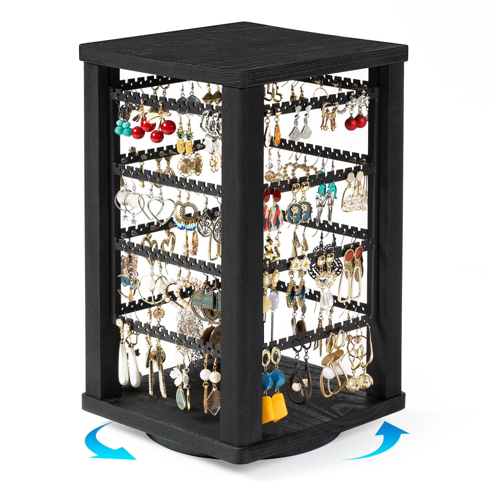 Rustic Rotating Wood Earring Stand, 4 Tiers Earring Holder Organizer ...
