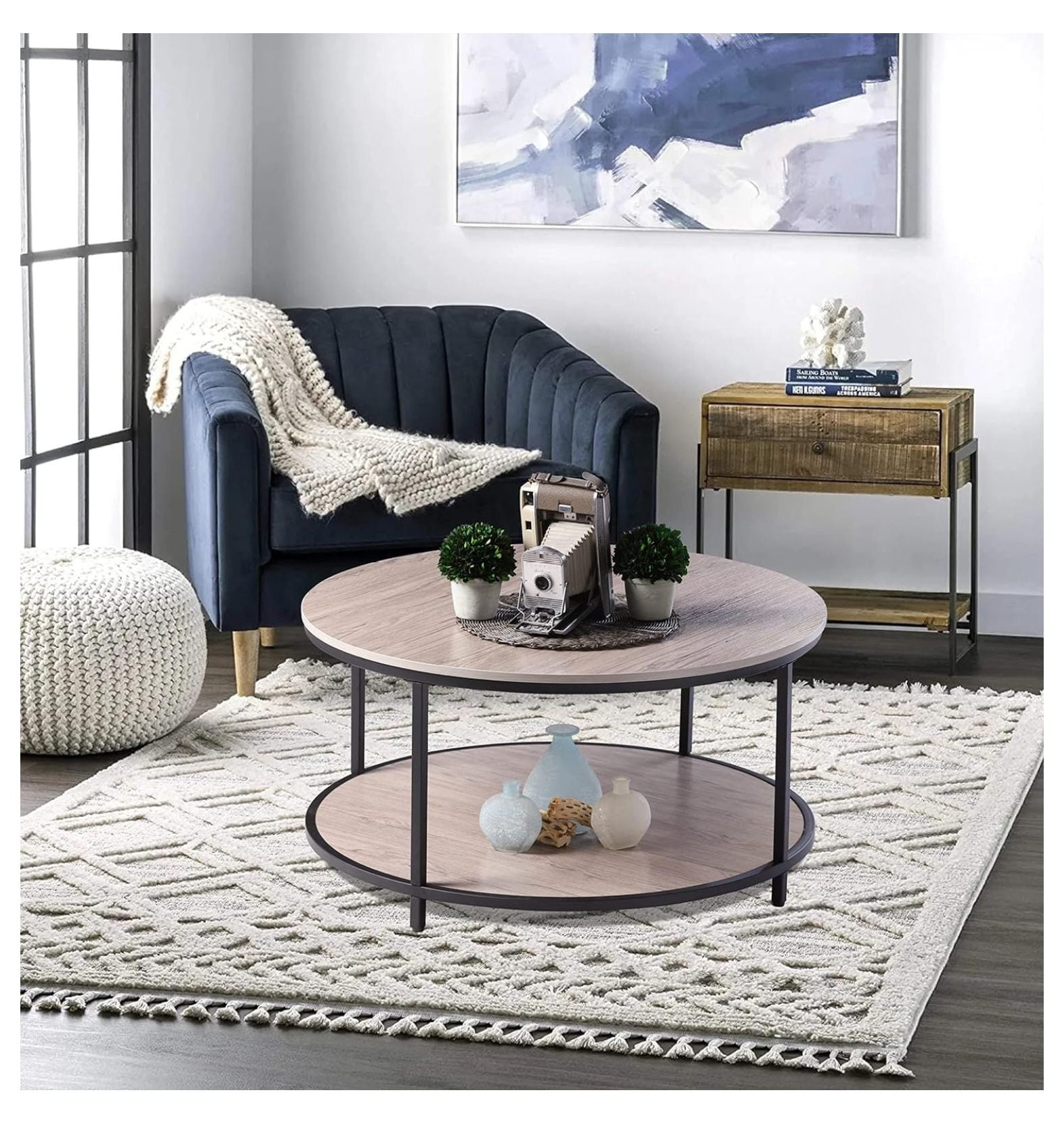 Rustic Round Coffee Table for Your Living Room - 2 Colors Brown or ...