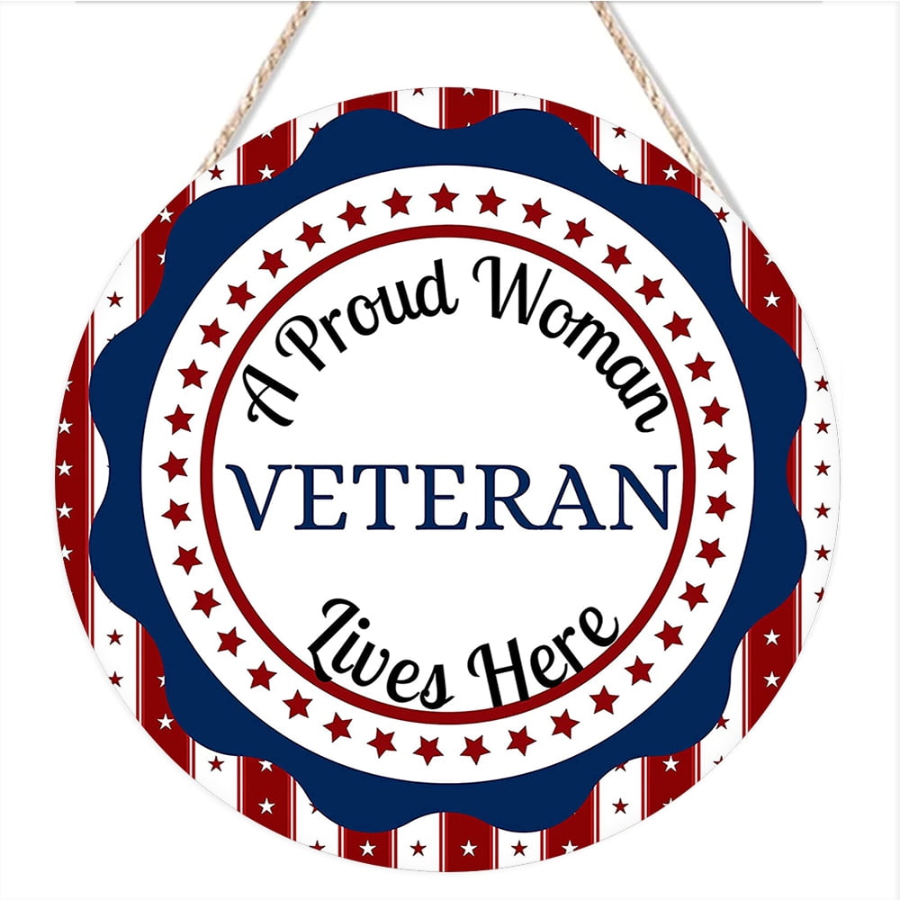 Rustic Round Hanging Wood Sign A Proud Woman Veteran Lives Here Wall ...