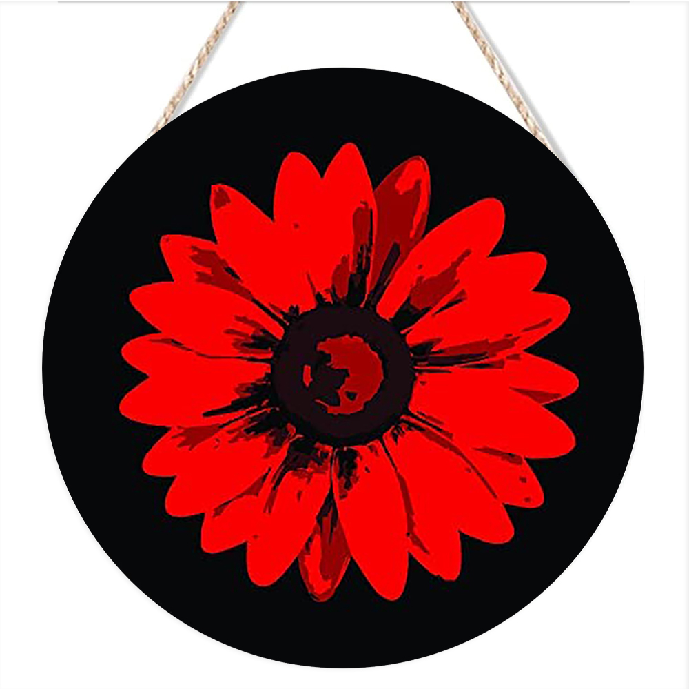 Rustic Round Hanging Wood Sign Artsy Daisy Flower Wreath Sign Wall ...