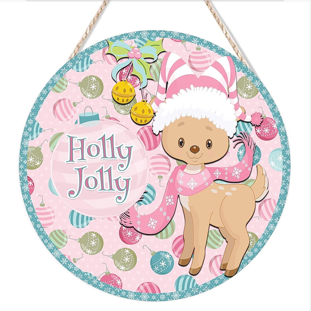 Rustic Round Hanging Wood Sign Christmas Wreath Sign,pastel Christmas ...