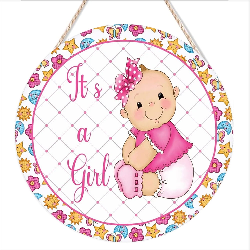 Rustic Round Hanging Wood Sign It's A Girl Wreath Sign Wreath ...