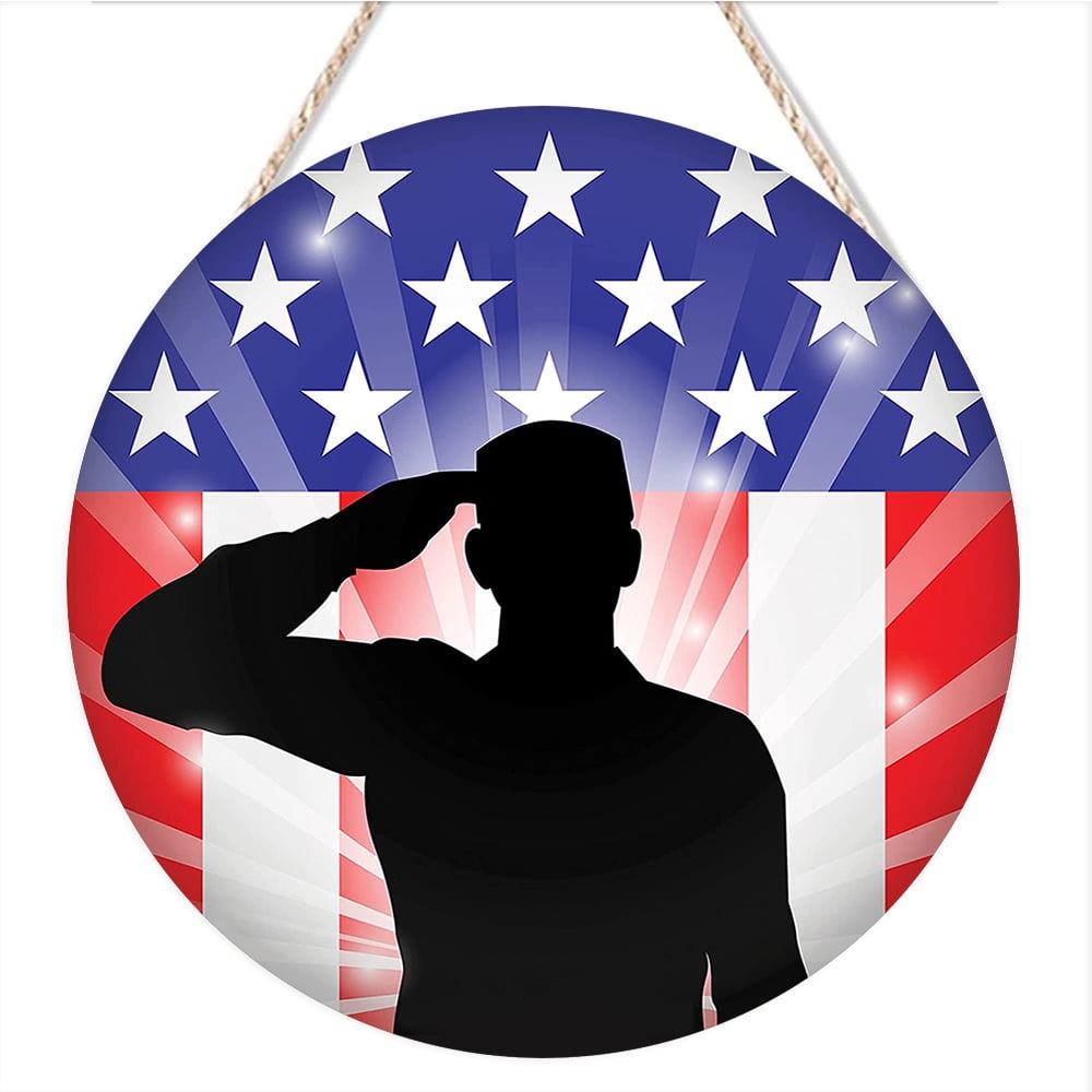 Rustic Round Hanging Wood Sign Memorial Day Veterans Patriotic America ...