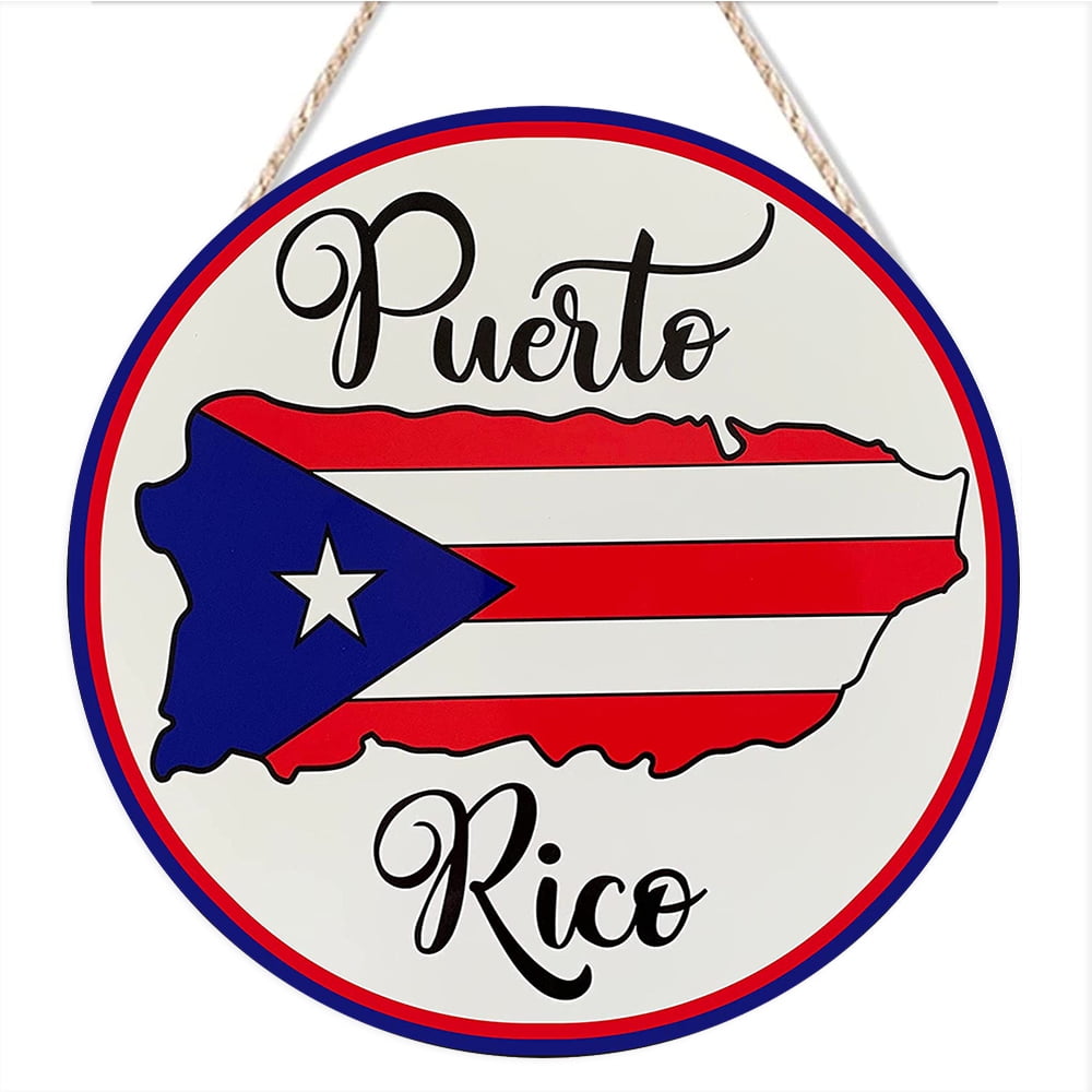 Rustic Round Hanging Wood Sign Puerto Rico Map Wreaths Sign Welcome ...