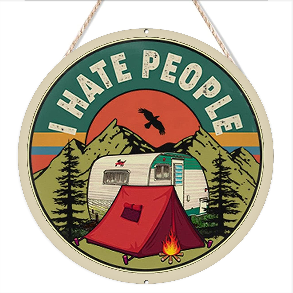 Rustic Round Hanging Wood Sign Welcome to Camps Just A Hike Camping, I ...