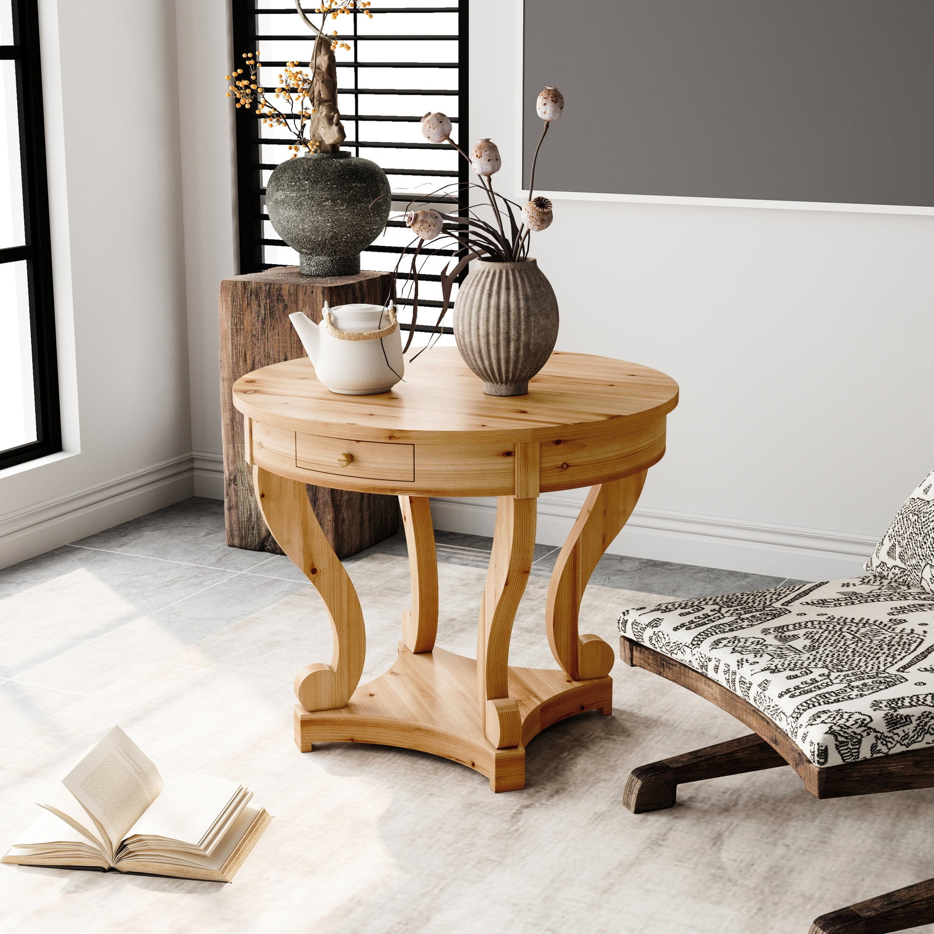Rustic Round Table+Scrollwork - inspired Legs”-“Family Dinners/Living ...