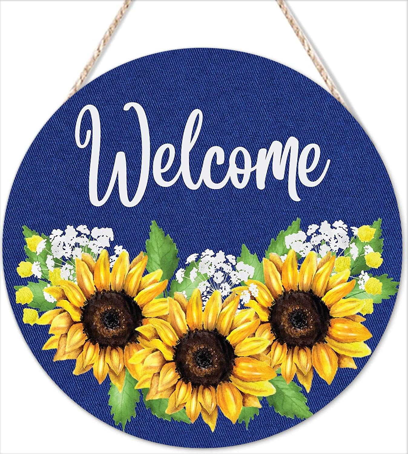 Rustic Round Wood Sign Welcome Sign,Sunflower Wreath Sign Wooden Sign ...