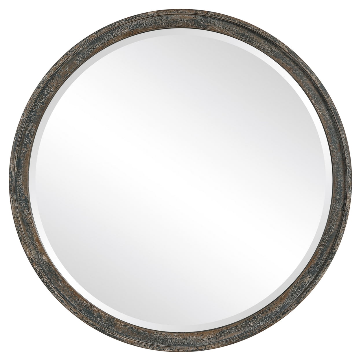 Rustic Round Wooden Frame Mirror, Distressed Black- Saltoro Sherpi ...