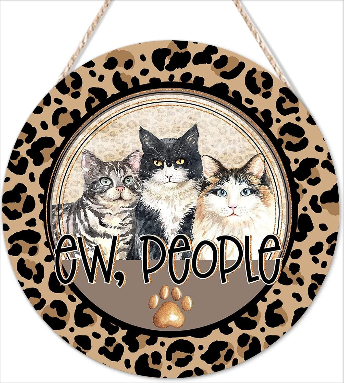 Rustic Round Wooden Plaque Sign Ew People Cute Cat Wood Sign Hanging ...