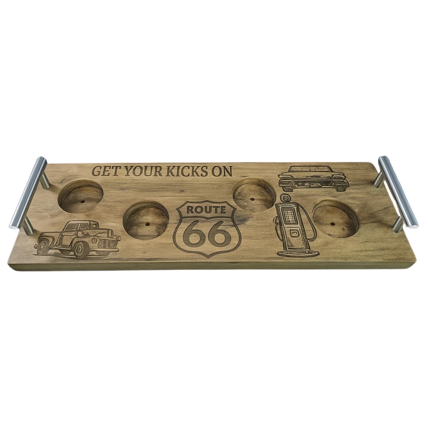 Rustic Route 66 Bourbon Flight Board – 16x5.5" Pine Wood Tasting Tray ...