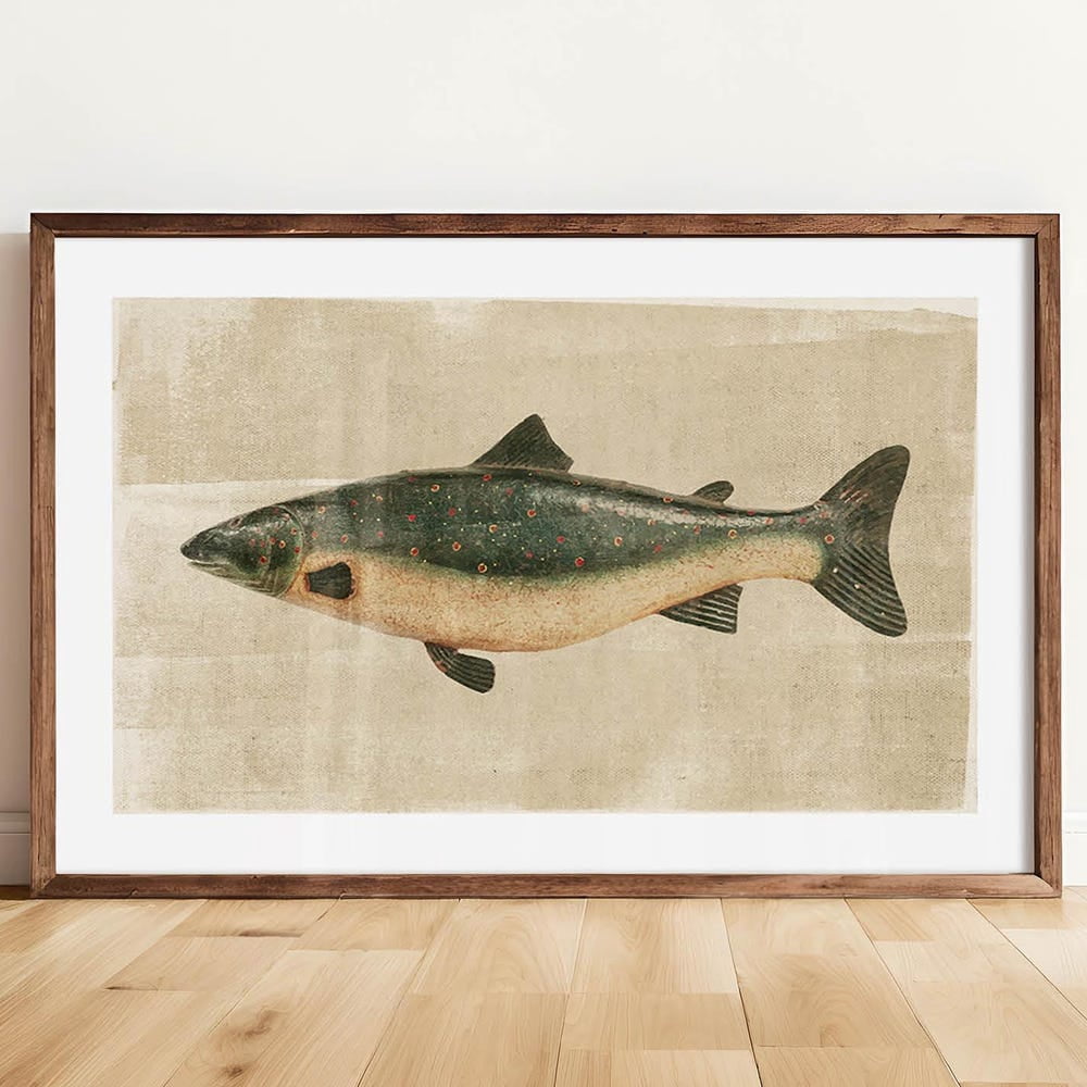 Rustic Salmon Print: Retro Outdoors Art Wildlife Poster Lake House Wall ...