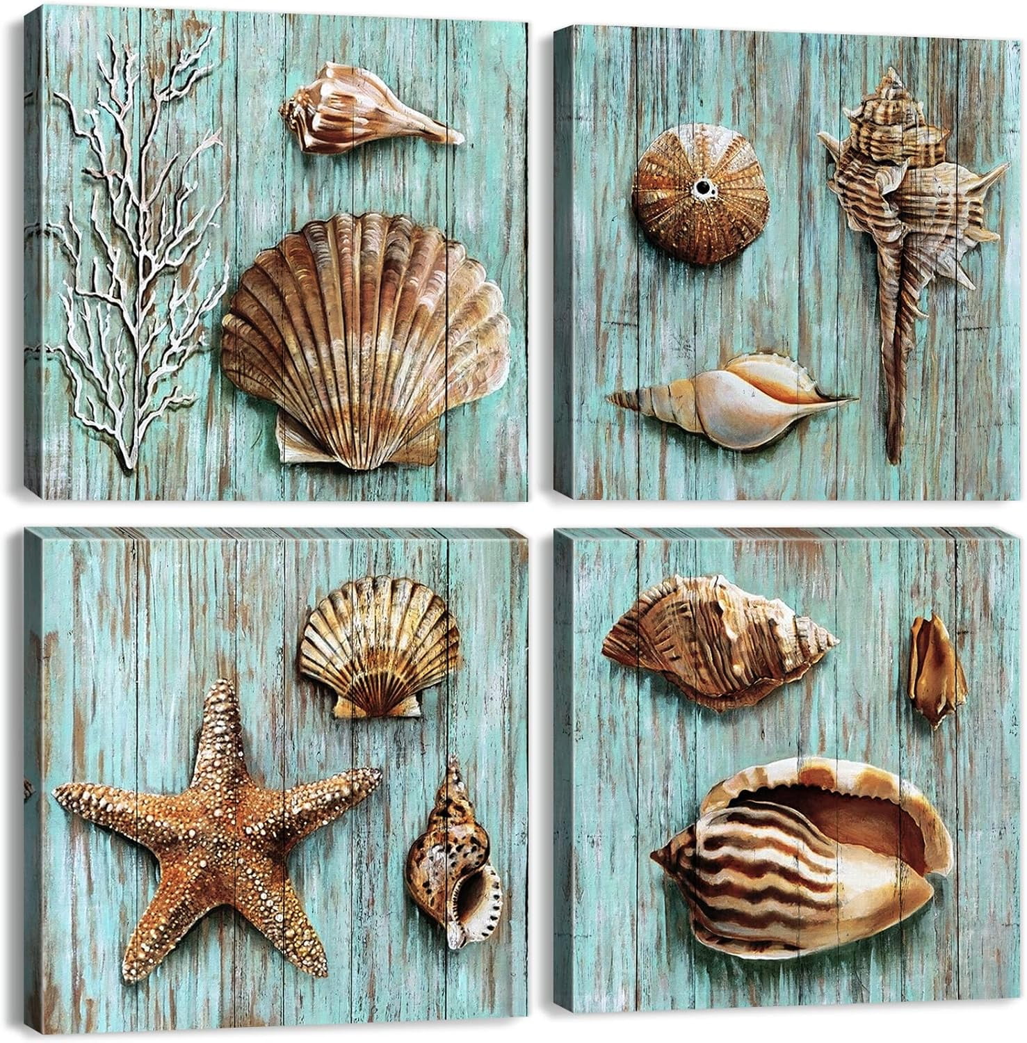 Rustic Seashell Wall Art Beach Home Coastal Decor Teal Blue Conch Shell ...