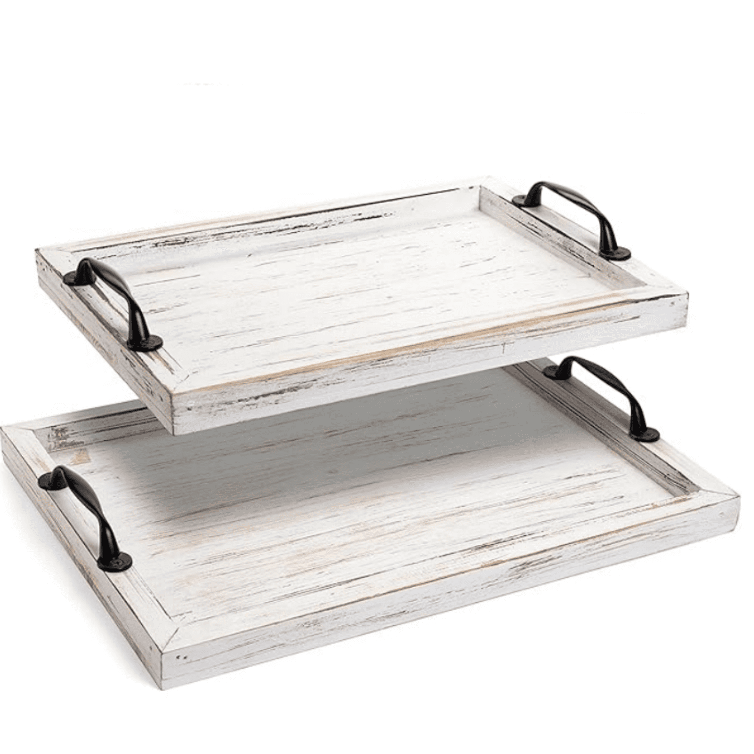Rustic Serving Tray with Handles - 2 Nesting Trays for Serving Food ...