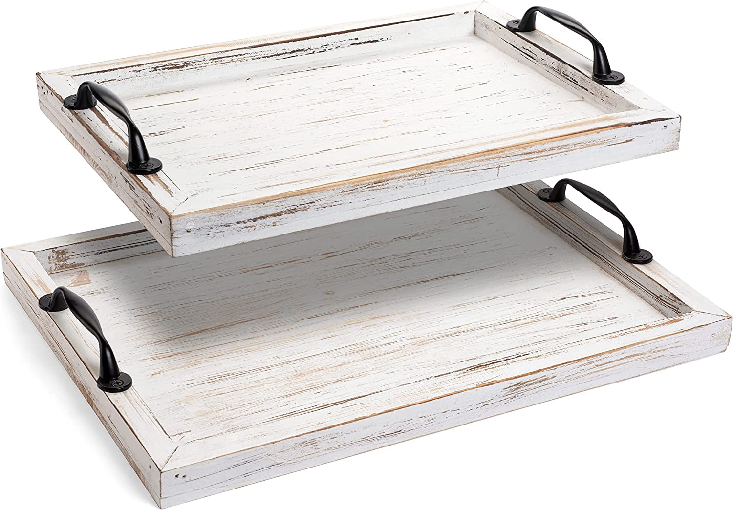 Rustic Serving Tray with Handles - 2 Nesting Trays for Serving Food ...