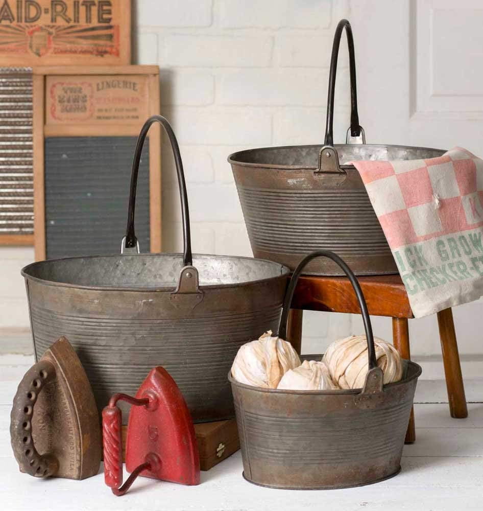 Rustic Set of Three Round Buckets with Handles - Walmart.com