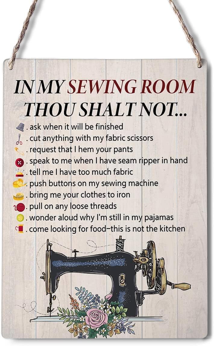 Rustic Sewing Room Signs Wall Decor in My Sewing Room Thou Shalt Not ...