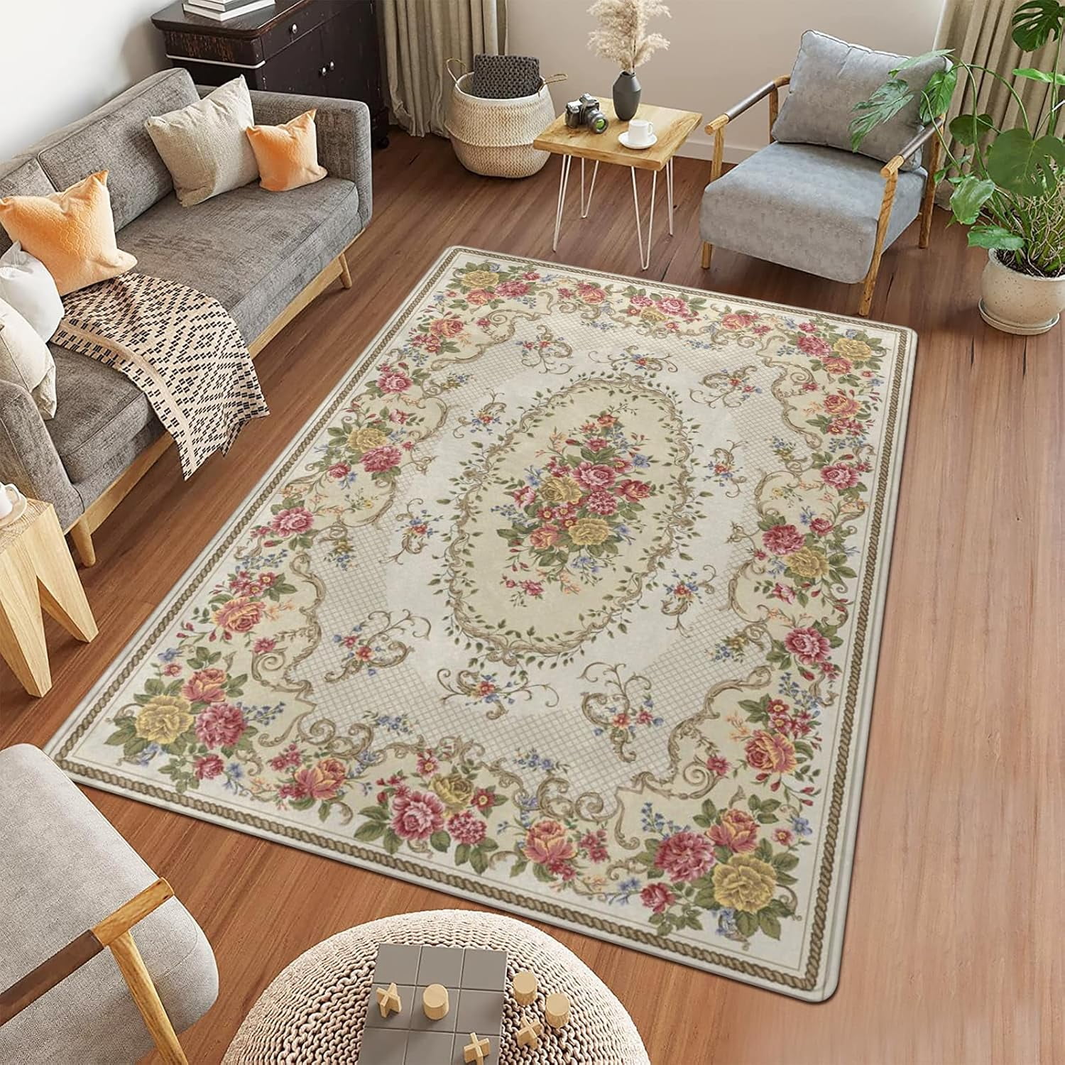 Rustic Shabby Rose Area Rugs , Vintage Floral Rug Country Style Carpet ...