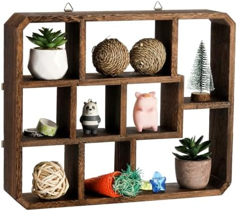 Rustic Shadow Display Shelf, 9 Compartments Wood Hanging Display ...