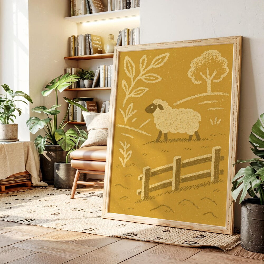 Rustic Sheep Farm Wall Art Minimalist Folk-Inspired Poster With Warm ...