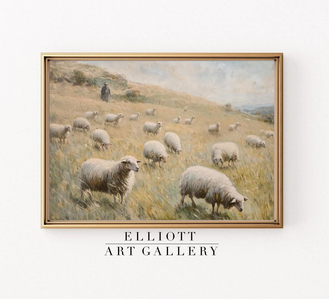 Rustic Sheep Vintage Landscape Print Poster French Farmhouse Poster E5 ...
