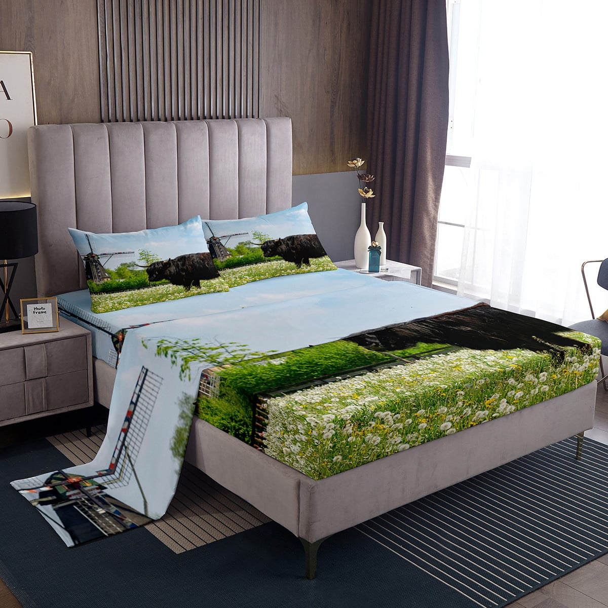 Rustic Sheet Set Toddler Sheets Black Highland Cow Print Bed Sheets Set ...