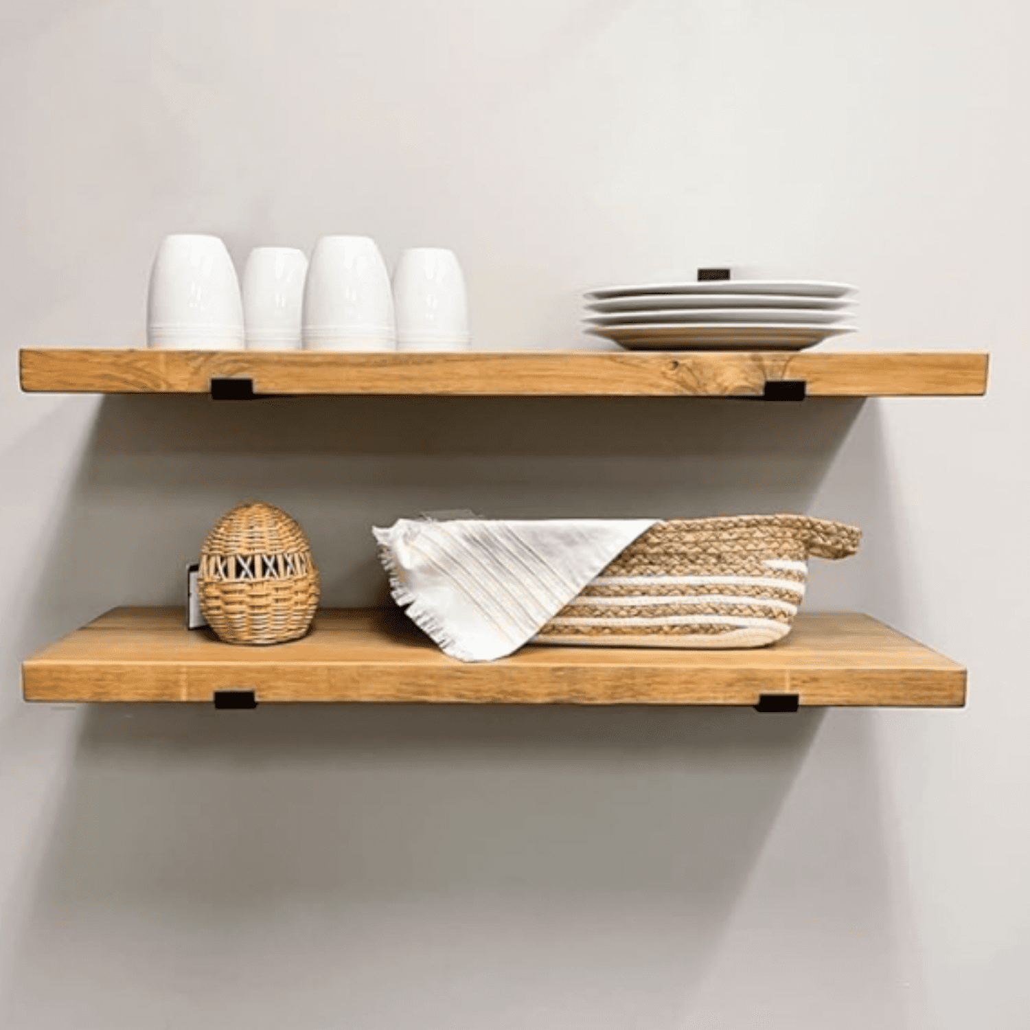 Rustic Shelves with J-Brackets Set of 2, Industrial Shelf, Kitchen ...