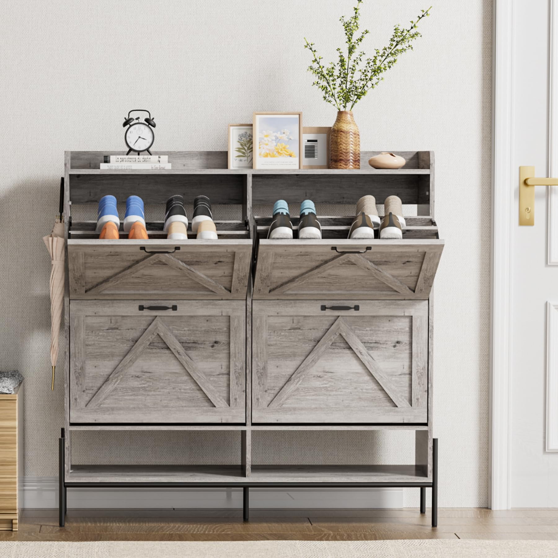 Rustic Shoe Cabinet, Storage Shoe Cabinet with 4 Flip Drawers, Large ...