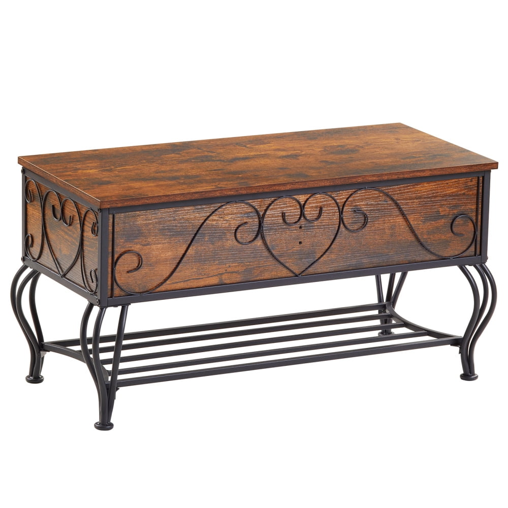 Rustic Shoe Rack Bench, Metal Wood Shoe Storage Bench Industrial Shoe ...