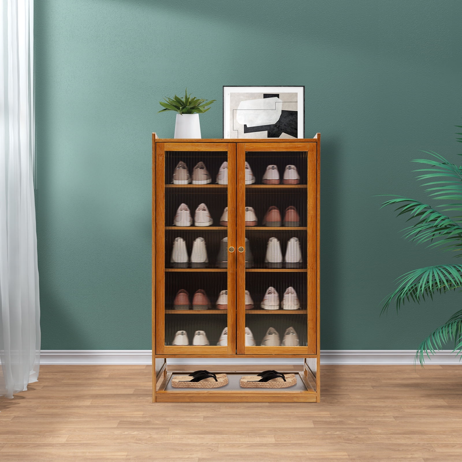 Rustic Shoe Storage Cabinet - 2 Doors & 7 Shelves in Vintage Brown ...