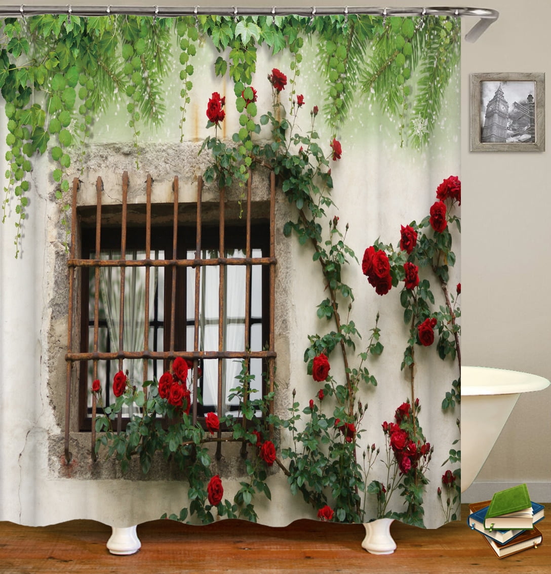 Rustic Shower Curtain Doors of An Old Rock House with French Frame ...