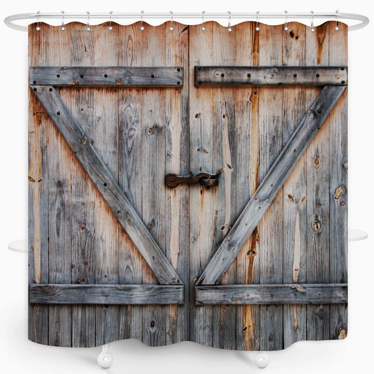 Rustic Shower Curtain Old Wooden Garage Door Bath Curtain American ...