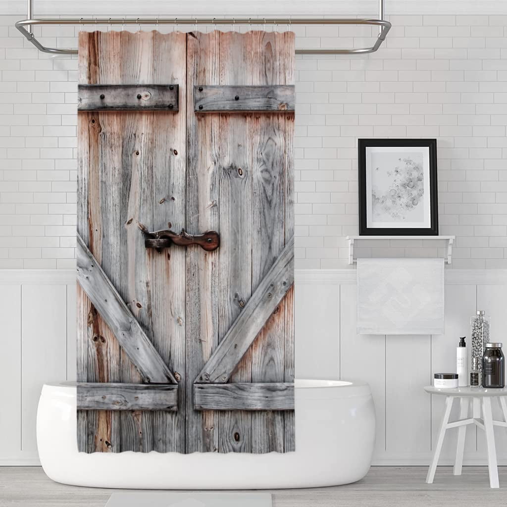 Rustic Shower Curtain Wooden Barn Door 36 X 72 inch Farmhouse Wood ...