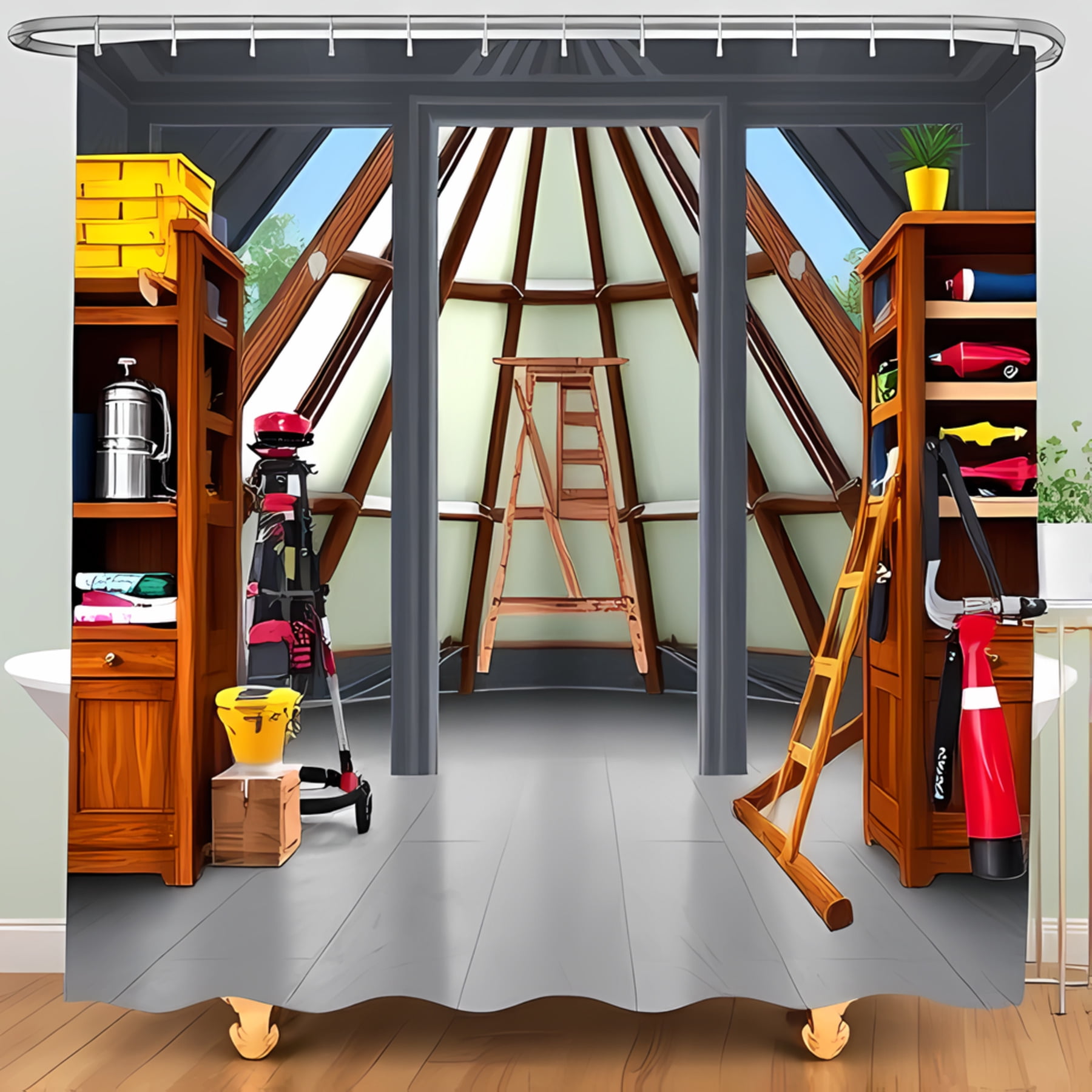 Rustic Shower Curtain with Geodesic Dome Ceiling Design - Natural Light ...