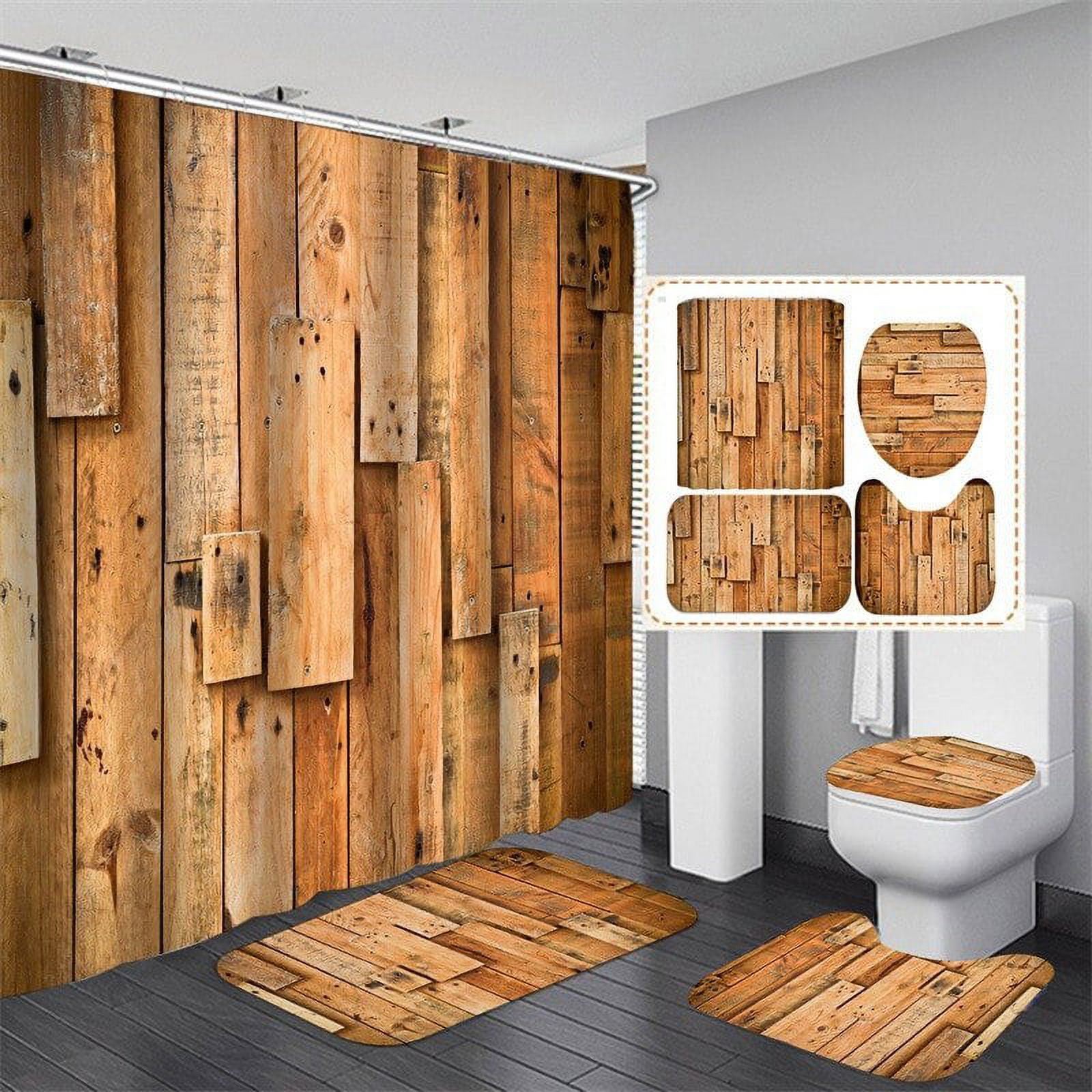 Rustic Shower Curtains Set Barn Door Wooden Wood Farmhouse Country ...