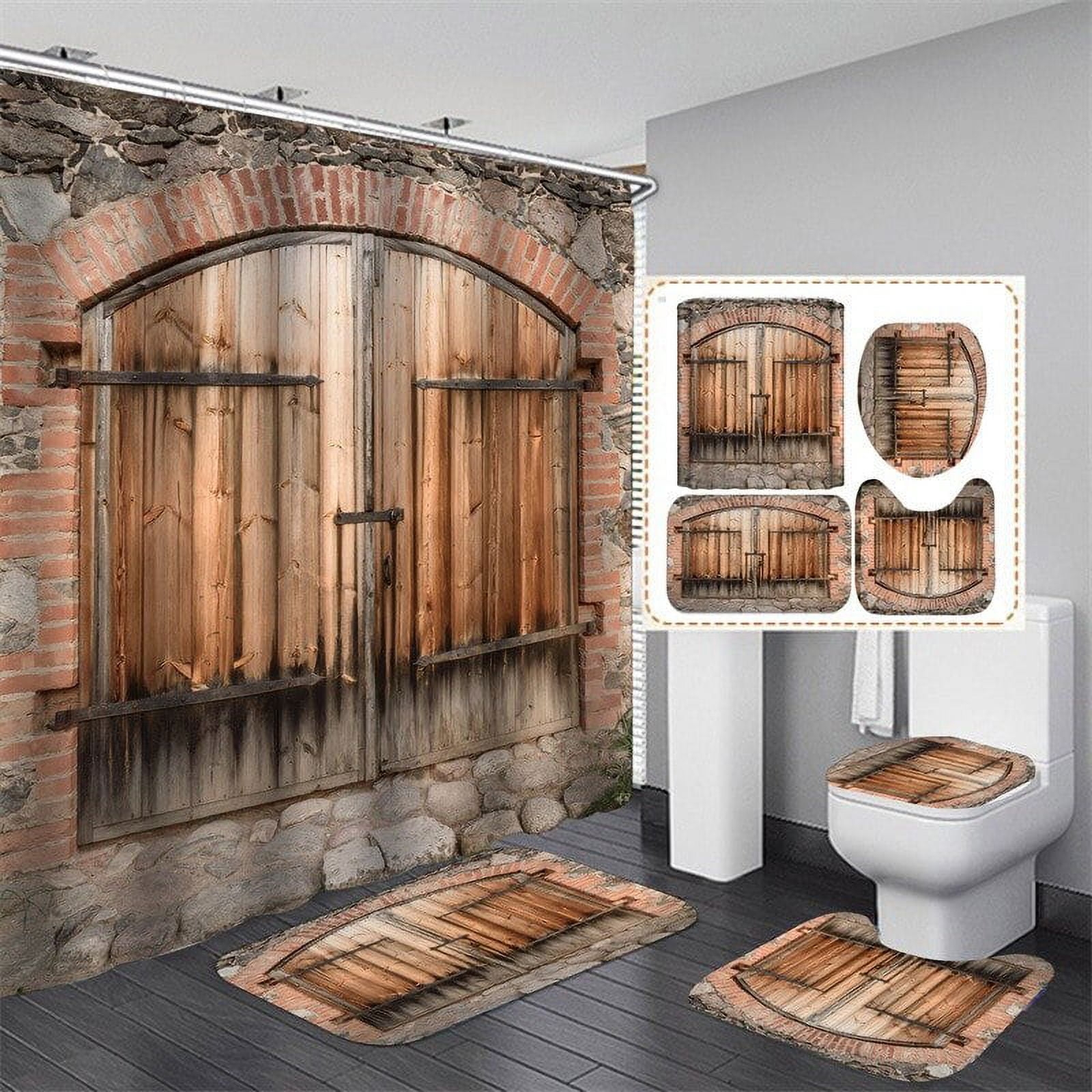 Rustic Shower Curtains Set Barn Door Wooden Wood Farmhouse Country ...