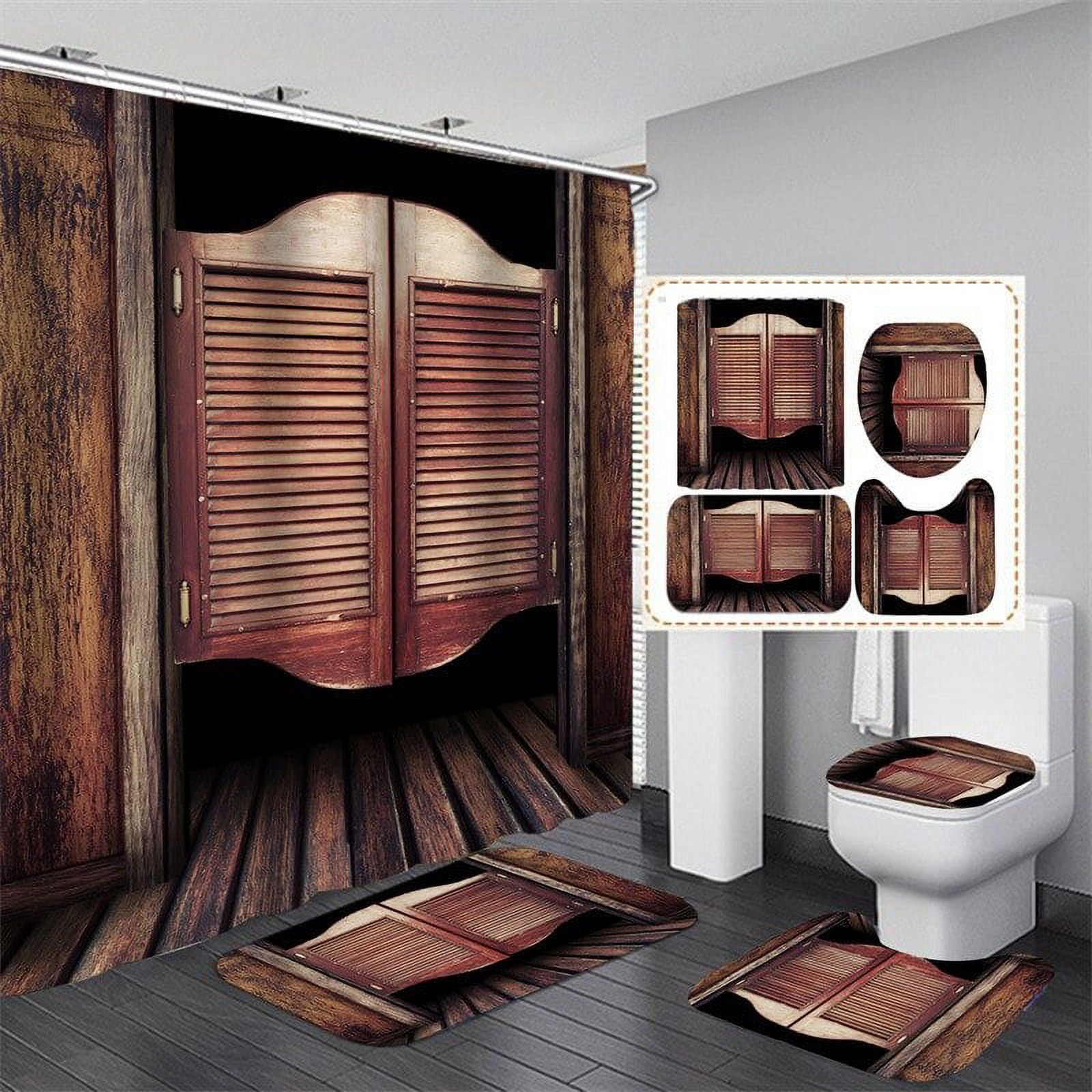 Rustic Shower Curtains Set Barn Door Wooden Wood Farmhouse Country ...