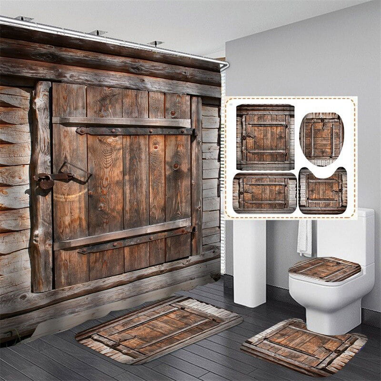 Rustic Shower Curtains Set Barn Door Wooden Wood Farmhouse Country ...