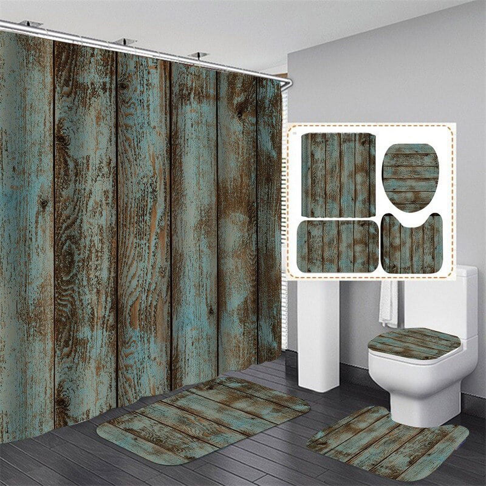 Rustic Shower Curtains Set Barn Door Wooden Wood Farmhouse Country ...