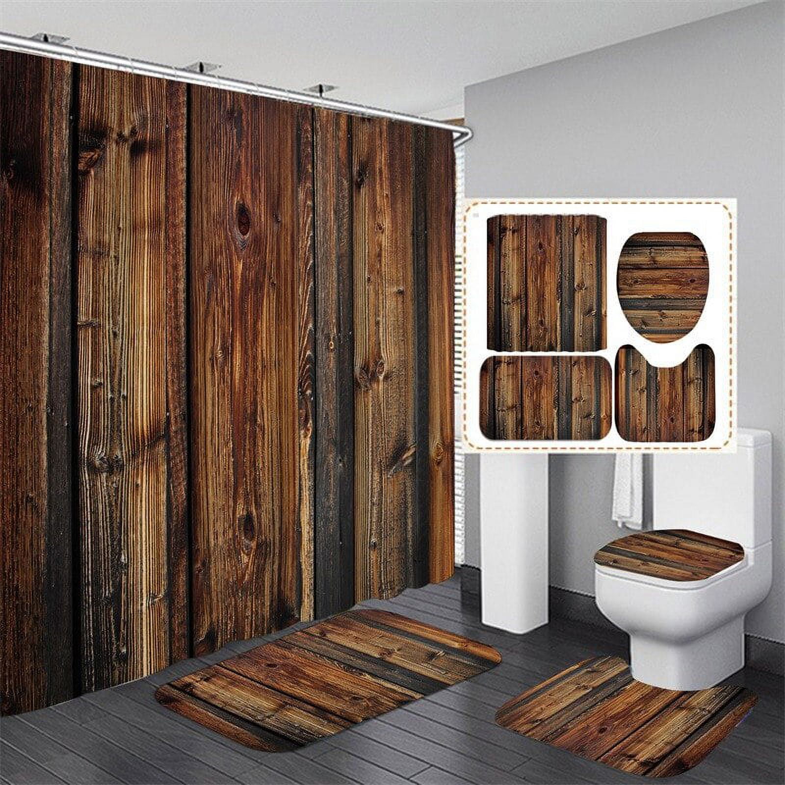 Rustic Shower Curtains Set Barn Door Wooden Wood Farmhouse Country ...