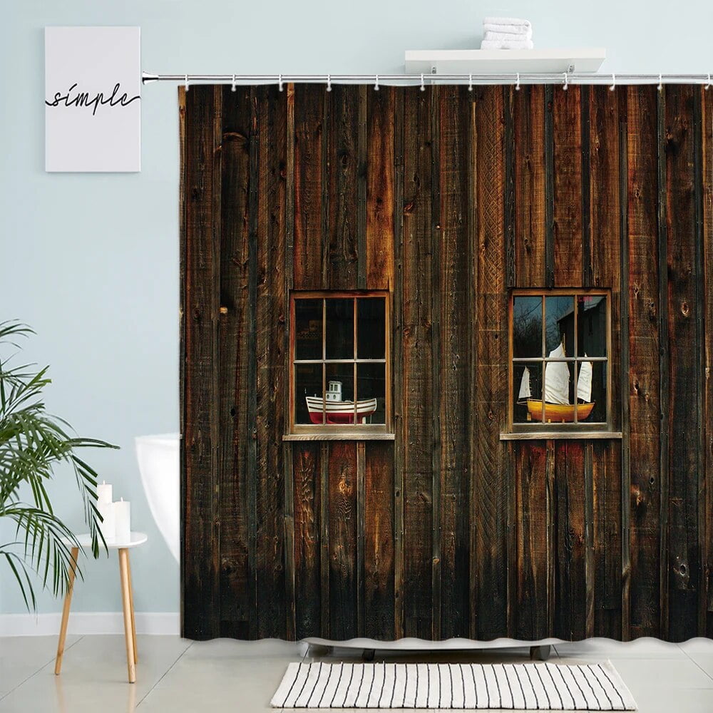 Rustic Shower Curtains Small Spanish Style Dark Stained Wood Door ...