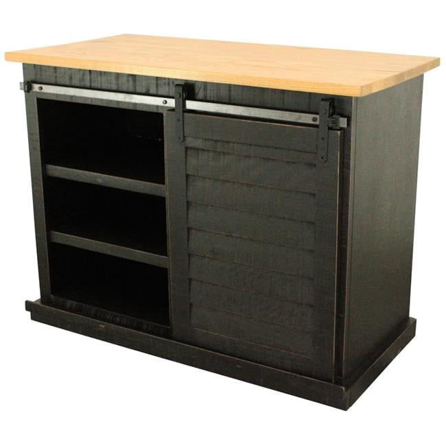 Rustic Shutter Door Kitchen Island in Rustic Antique Black with Oak Top ...