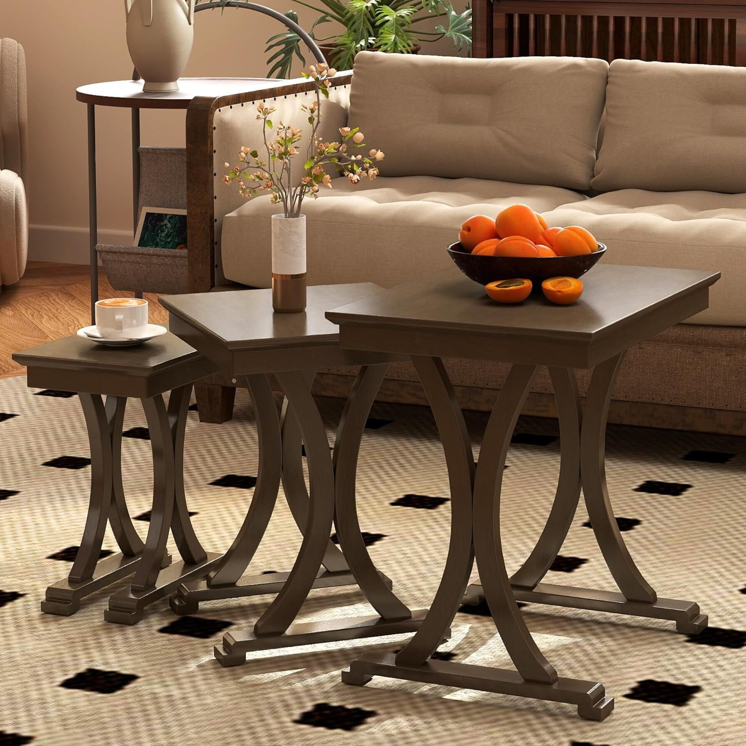 Rustic Side Table Set, Stackable End Tables Solid Wood Nesting Tables ...