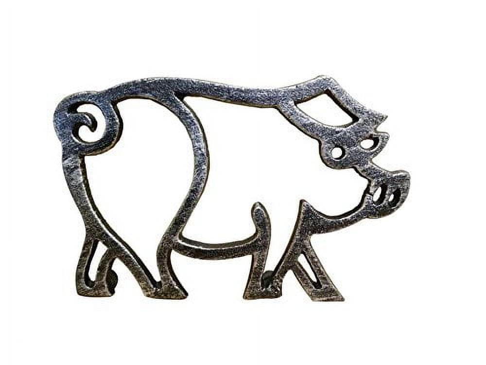 Rustic Silver Cast Iron Pig Shaped Trivet 8"- Decorative Cast Iron ...