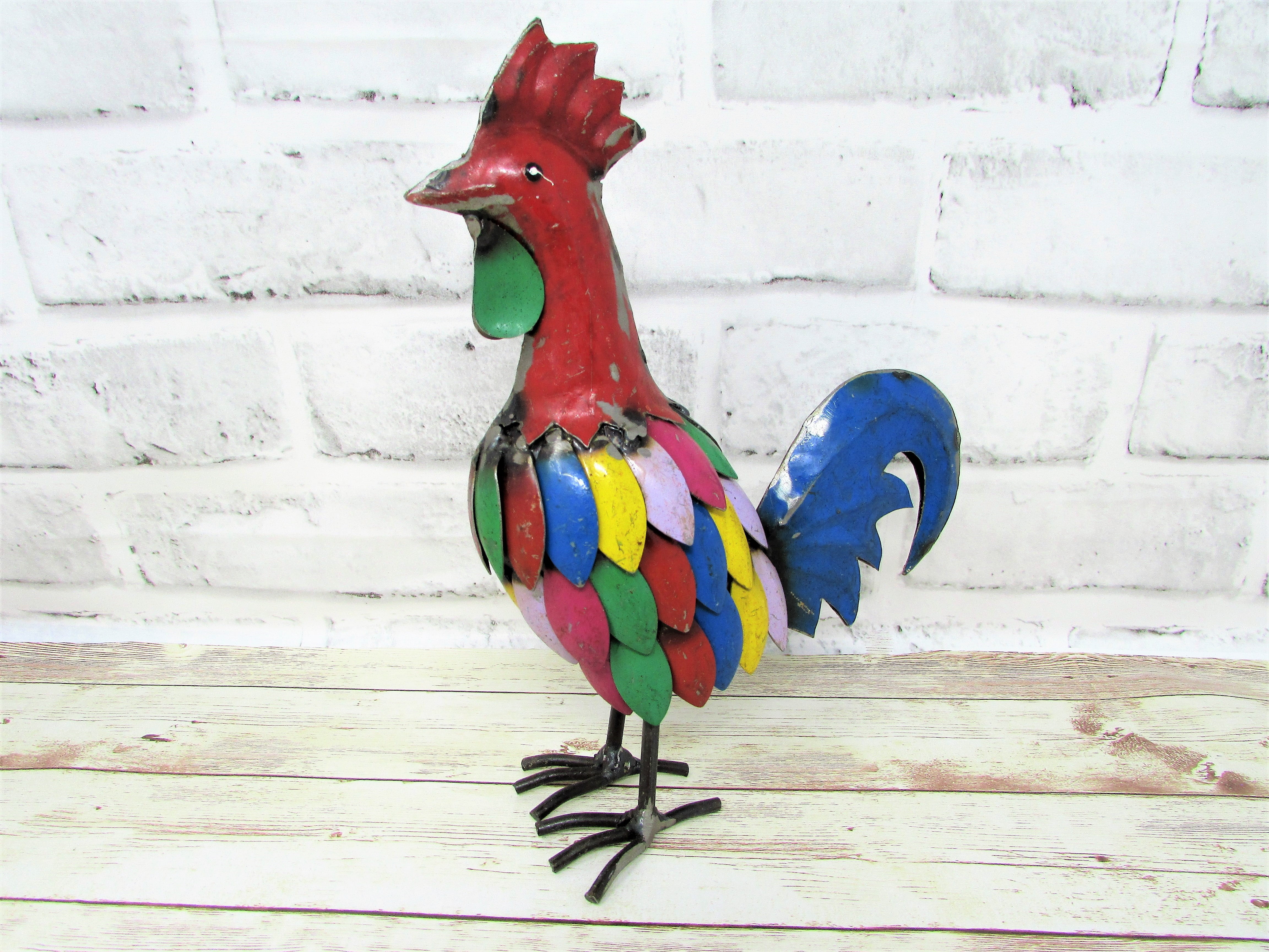 Rustic Small 9 Inch Tall Repurposed Scrap Metal Rooster Chicken Statue ...